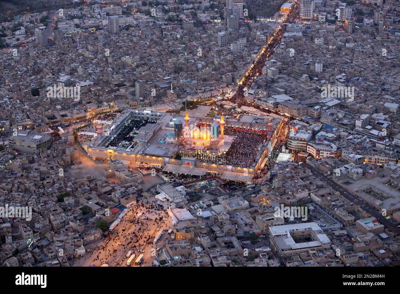 An aerial view of the holy Muslim Shiite shrine of Imam Moussa al-Kazim ...
