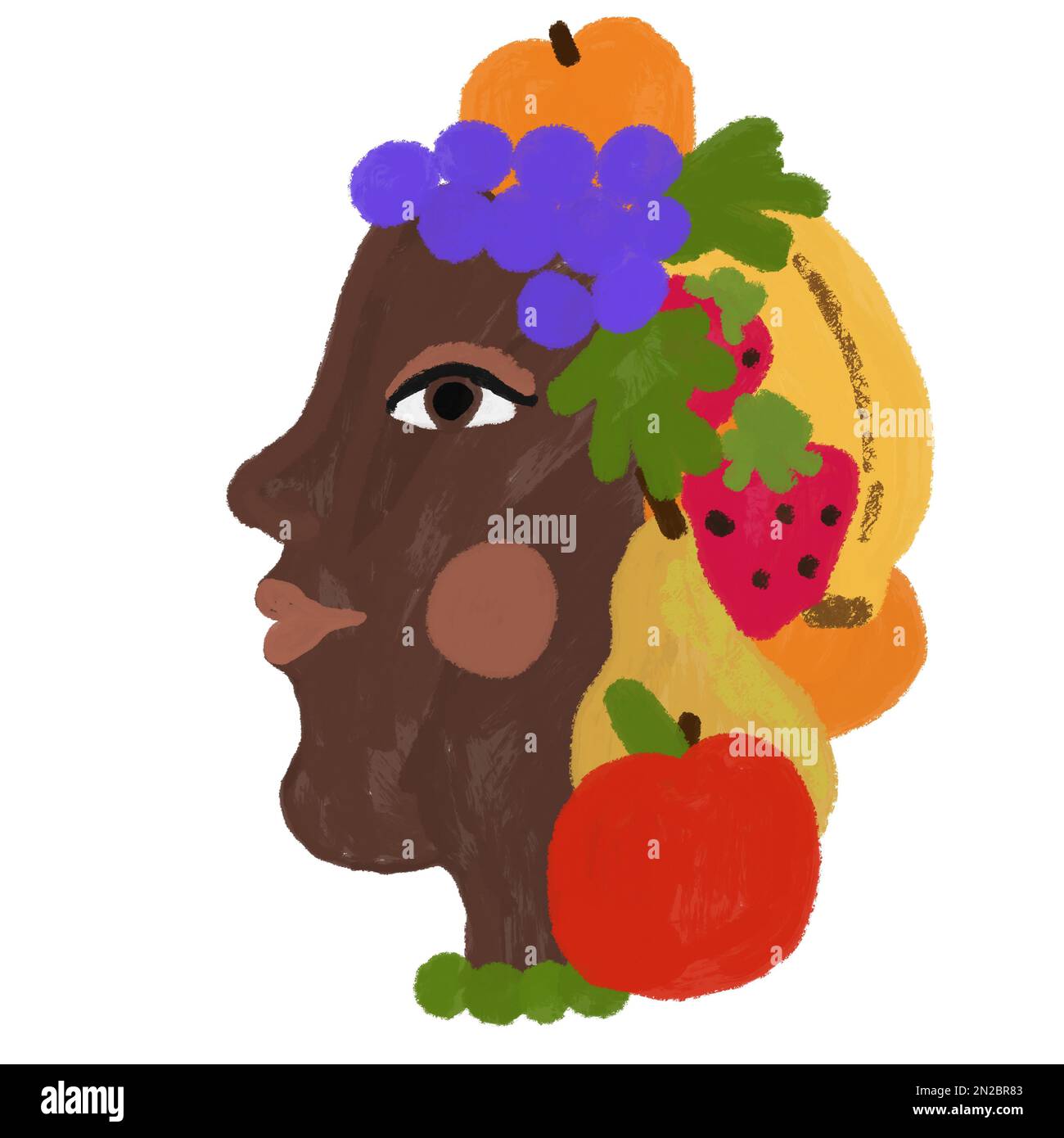 Hand drawn artist illustration of black african woman with various ...