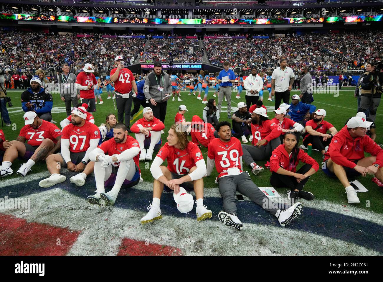 AFC players at the NFL Pro Bowl, Monday, Feb. 6, 2023, in Las Vegas ...