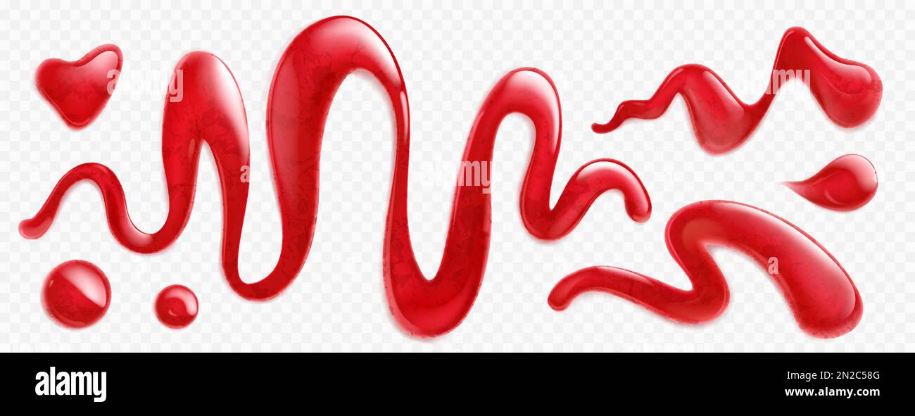 Drips of berry sauce, strawberry jam or fruit syrup. Wavy smears and ...