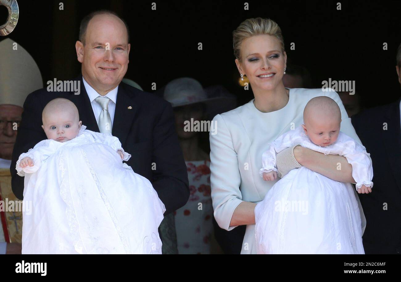 Prince Albert II of Monaco and his wife Princess Charlene pose with ...