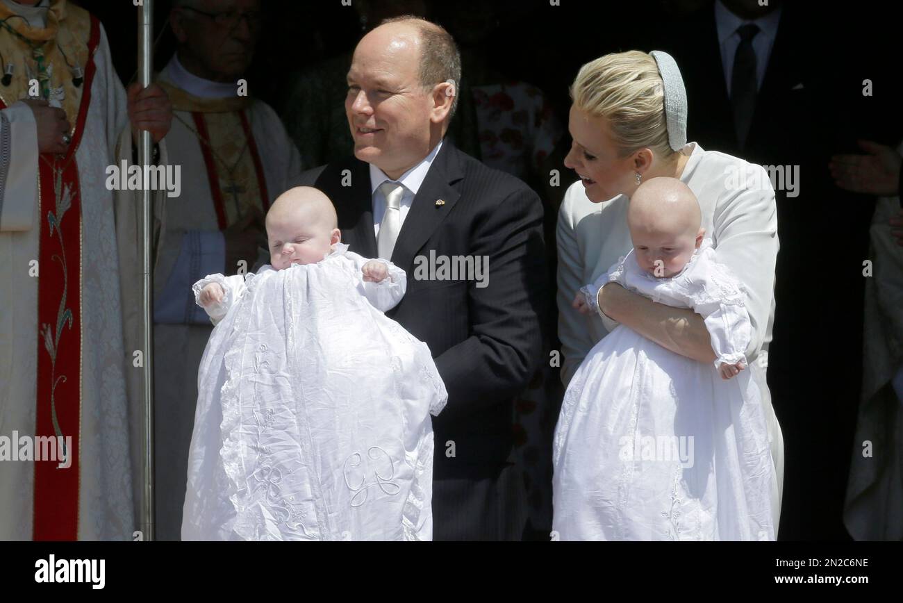 Prince Albert II of Monaco and his wife Princess Charlene pose with ...