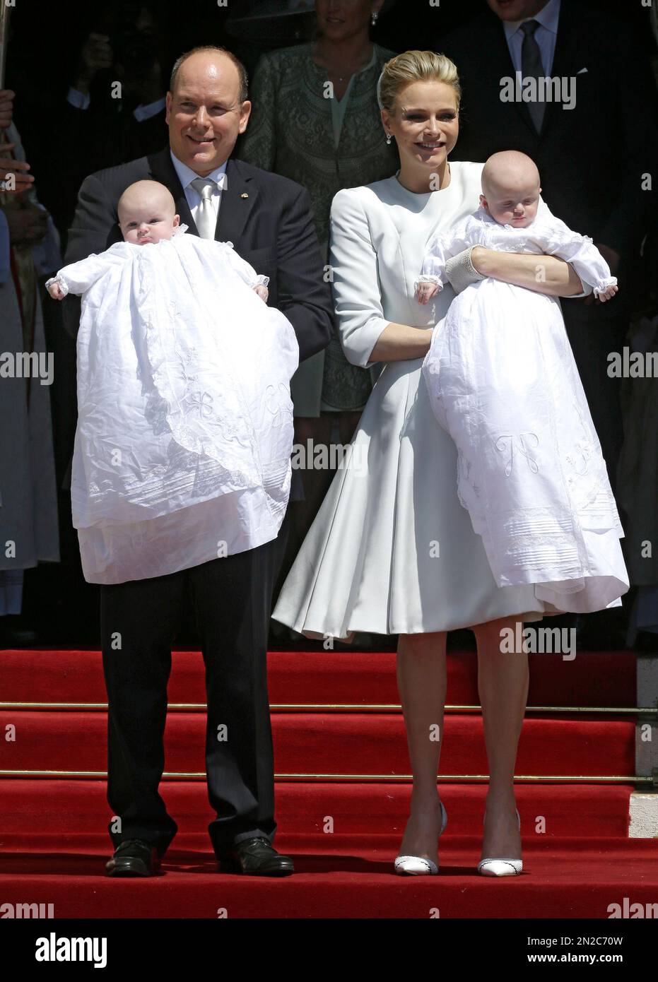 Prince Albert II of Monaco and his wife Princess Charlene pose with ...