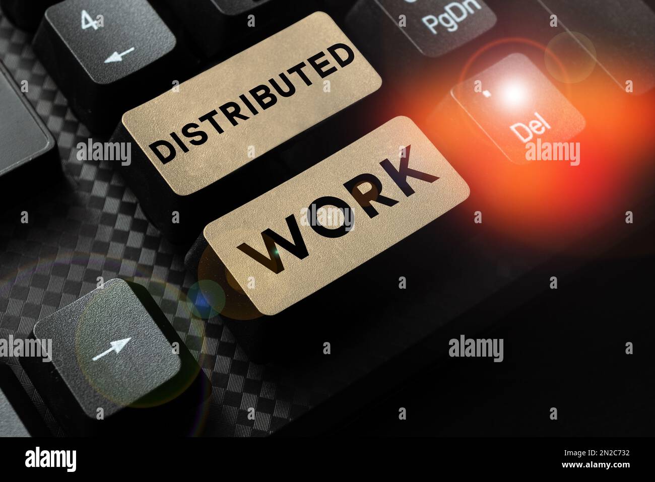 Text caption presenting Distributed Work. Concept meaning practiced by enterprises using network ...