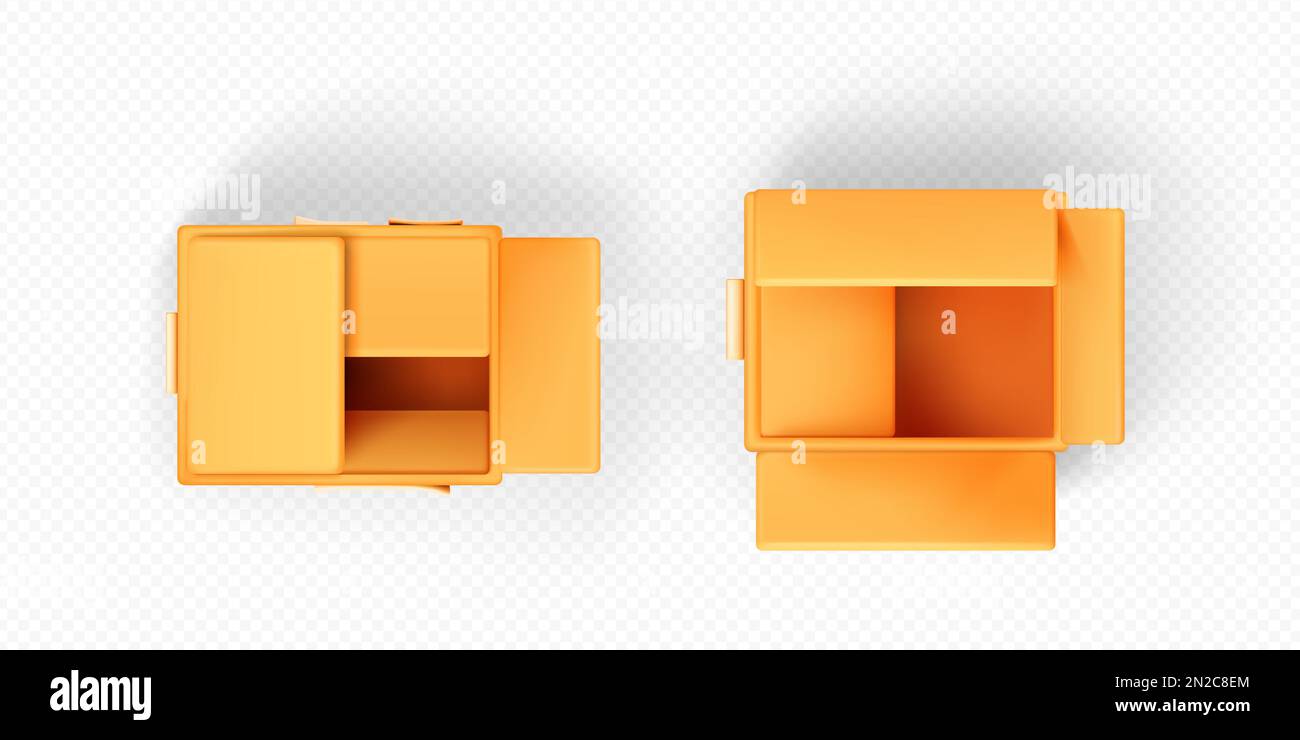 Top view open closed cardboard box isolated on transparent background ...