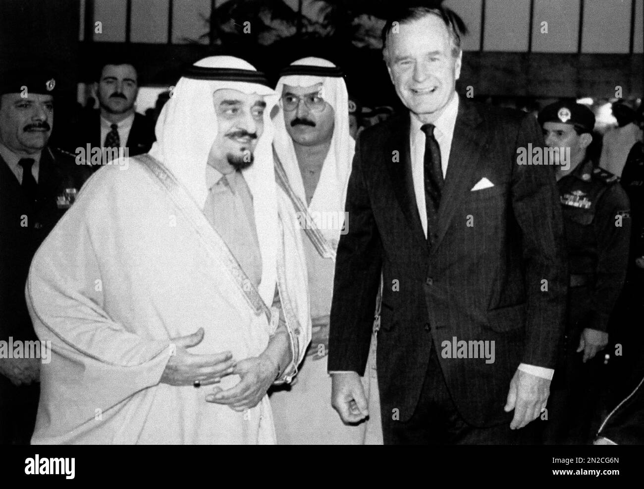 President George Bush, right, meets with King Fahd of Saudi Arabia,left ...
