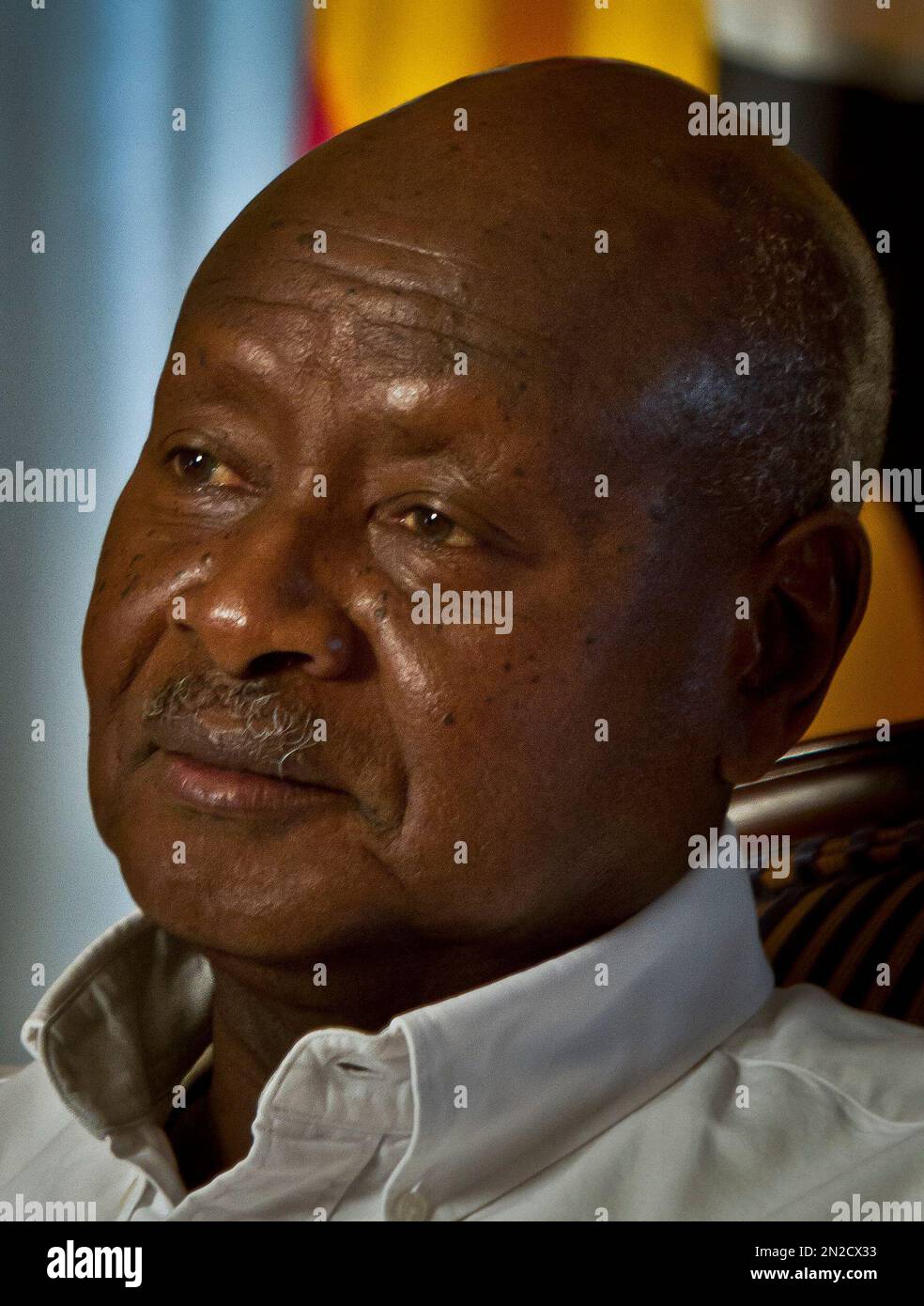 Republic of Uganda President Yoweri Museveni listens during an ...