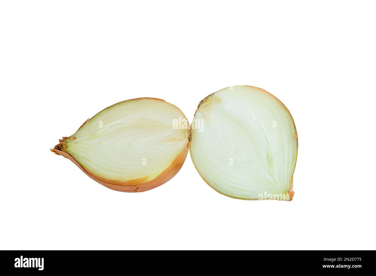 Onion sliced in half on isolated white background Stock Photo - Alamy
