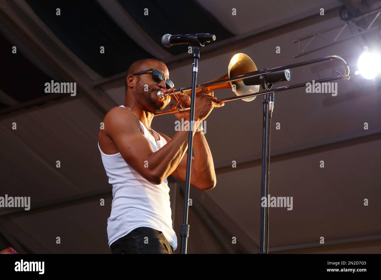 Troy Andrews aka Trombone Shorty performs at the New Orleans Jazz ...