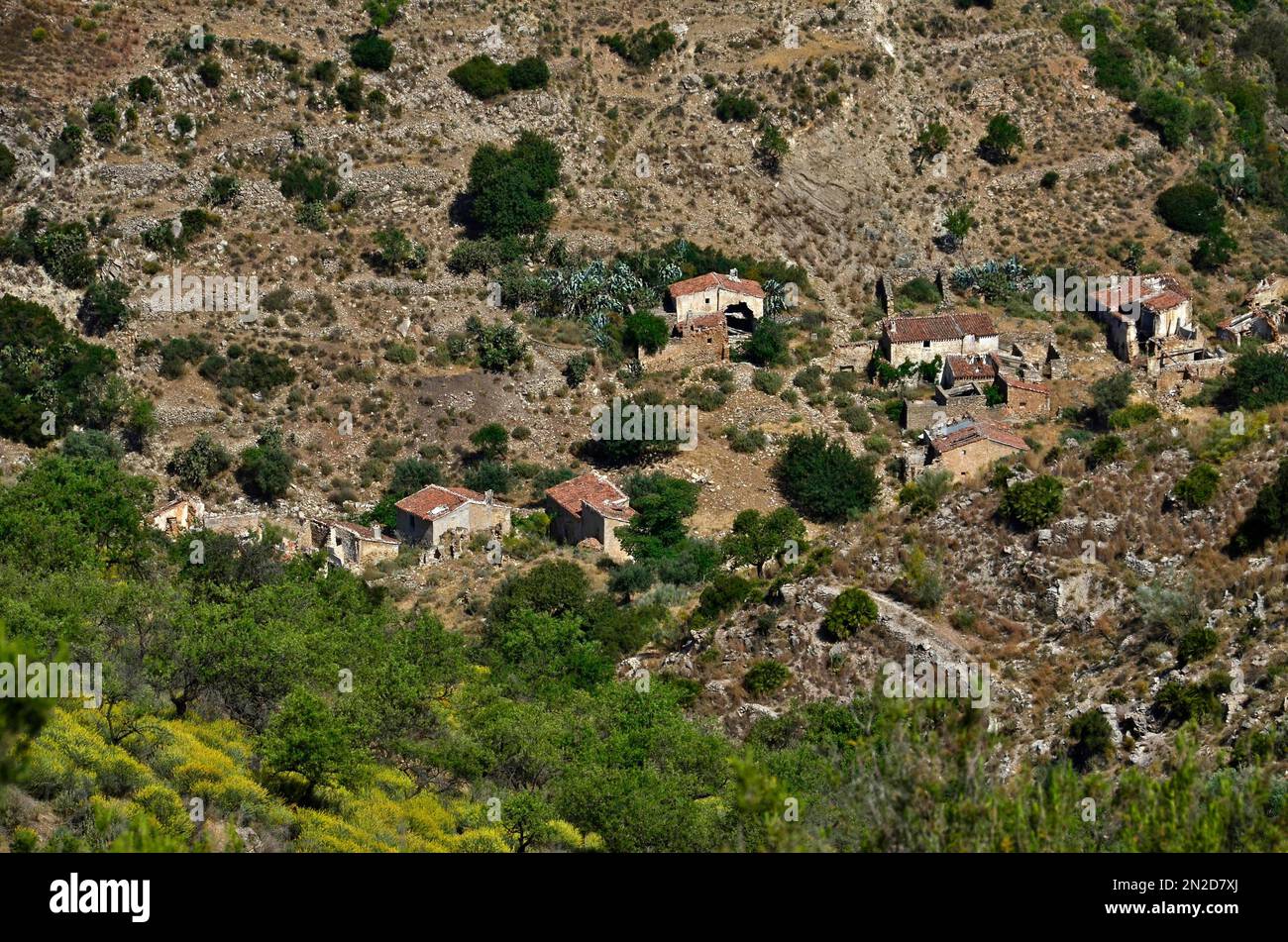 Aerial view of an abandoned village in the mountains, Andalusia, Spain ...