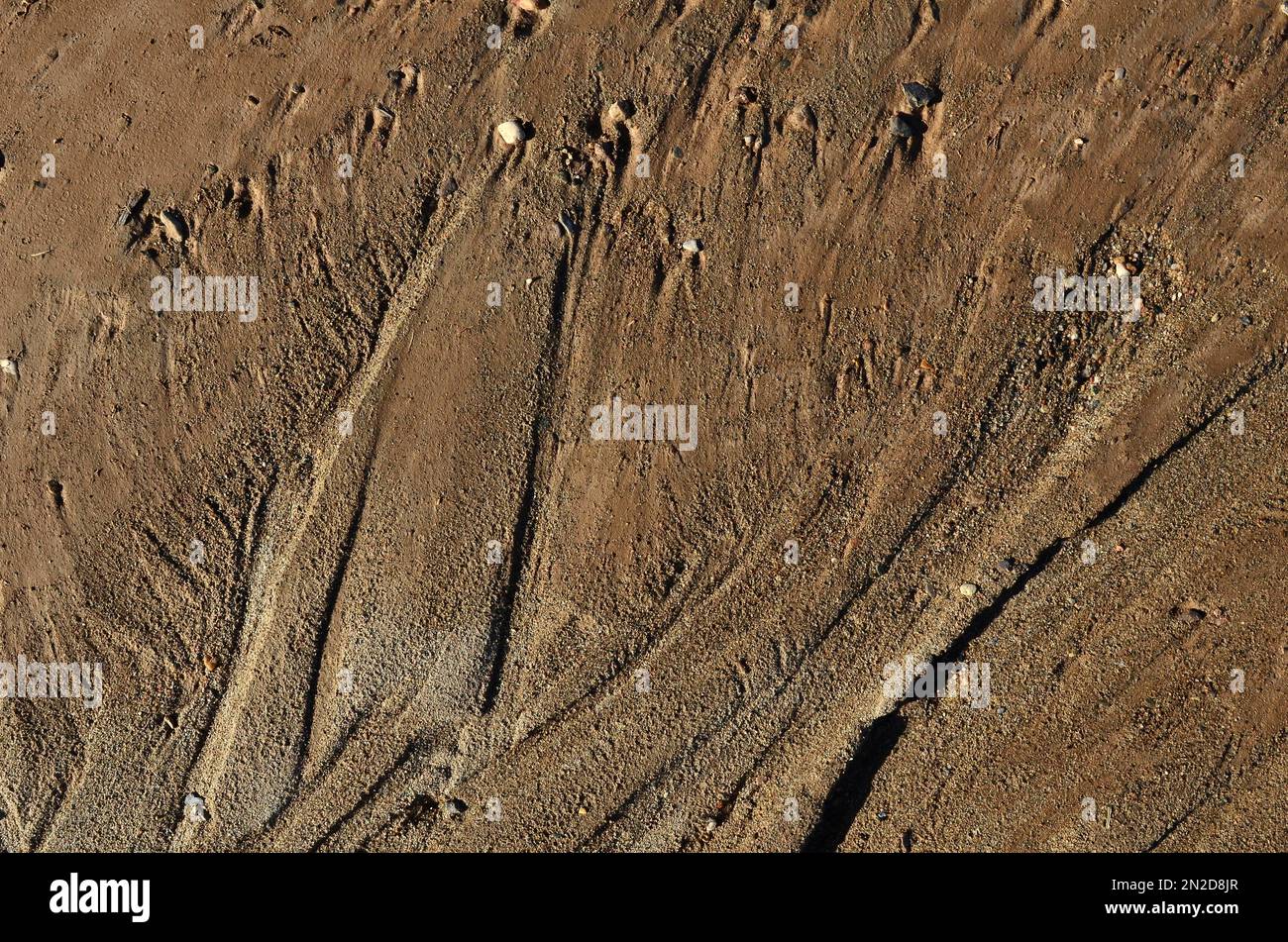 Sand formation of run-off water on the bank after a rain flood Stock ...