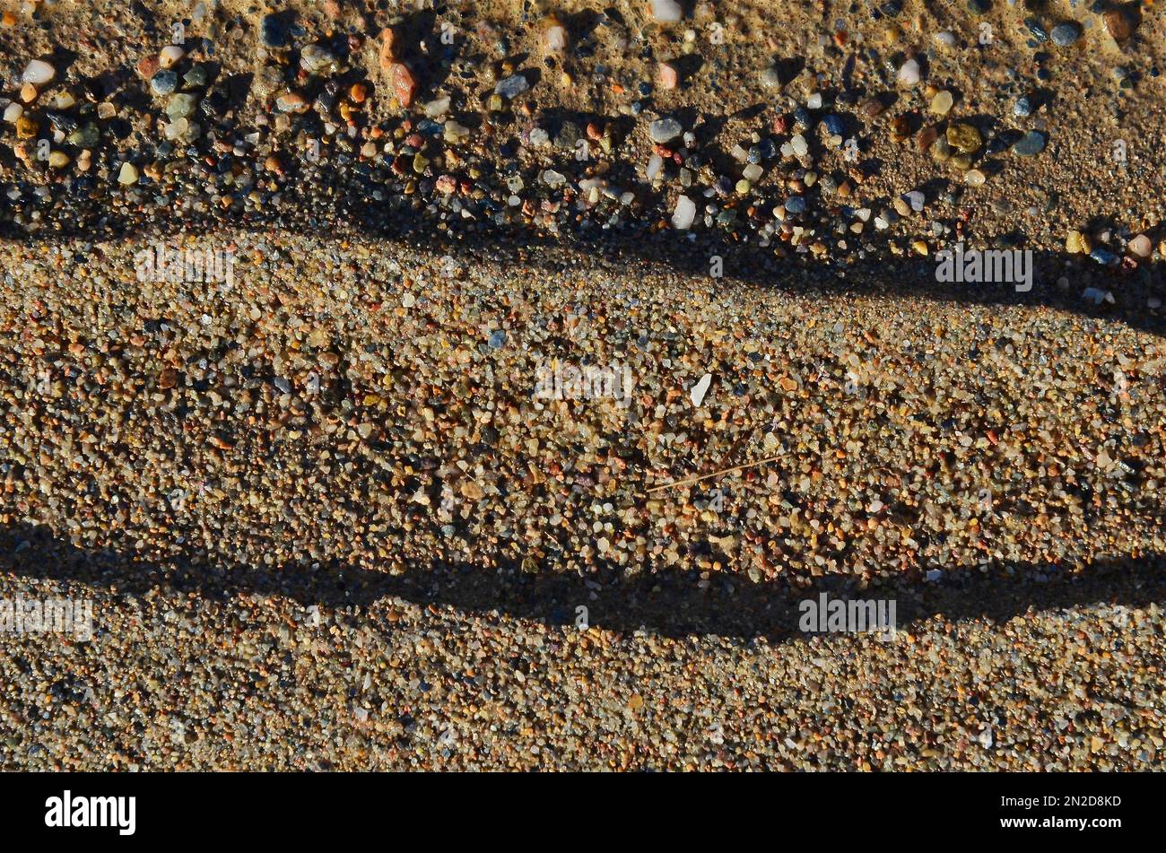Sand formation with pebbles on the river bank after flooding Stock ...