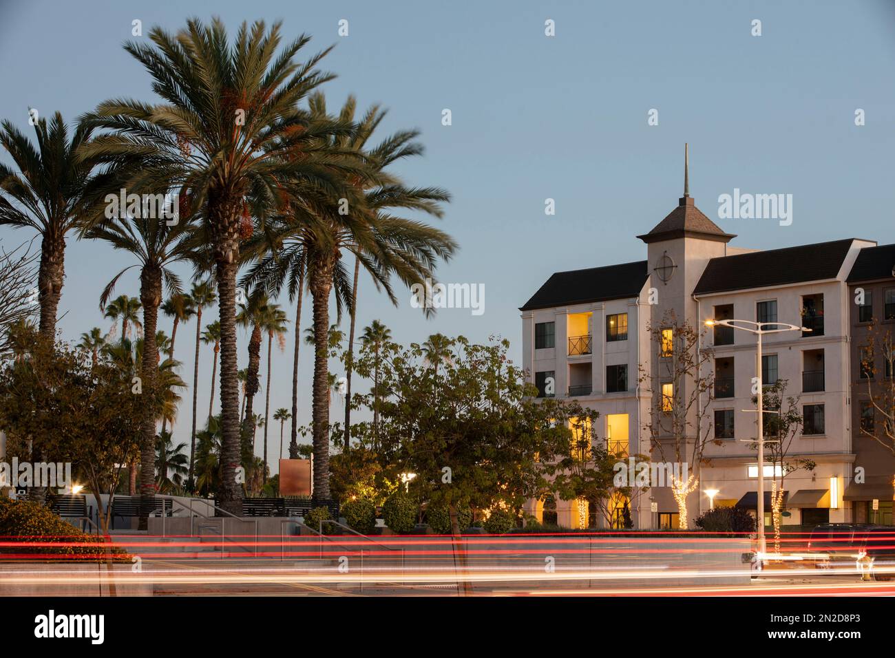 Night time view of the downtown skyline of Carson, California, USA ...
