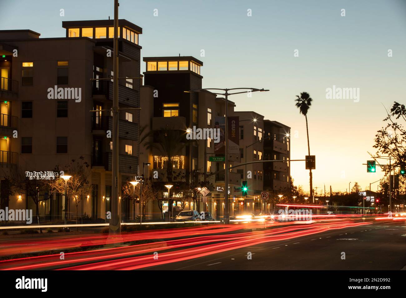Carson, California, USA - November 25, 2022: Night time traffic streams ...