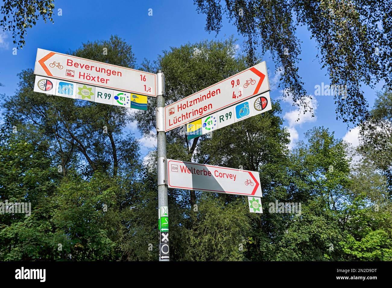 Directional signs to Beverungen, Holzminden, Corvey World Heritage Site ...