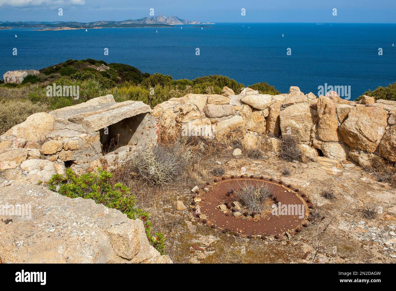 Ruin of rotary gun mount in historic gun emplacement from World War II ...