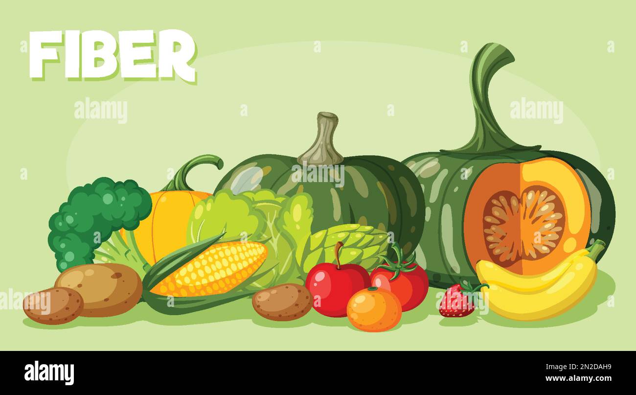 Vegetables and fruits fiber foods group illustration Stock Vector Image ...