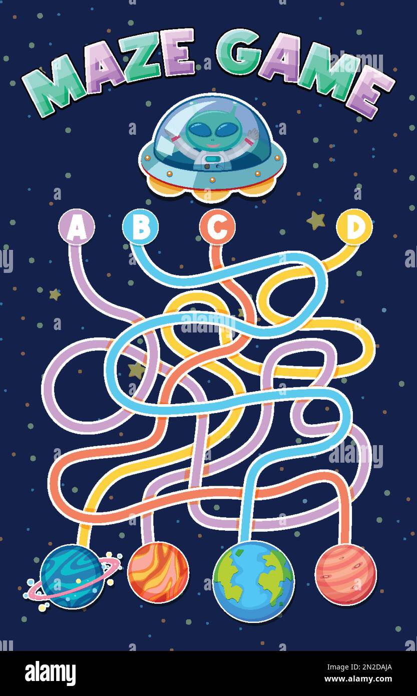 Maze game template in space theme for kids illustration Stock Vector ...