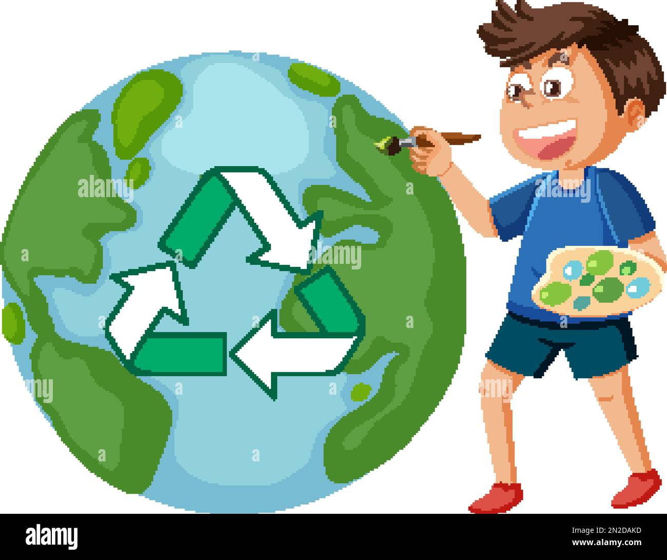 World earth day concept with a boy drawing recycle symbol on earth ...