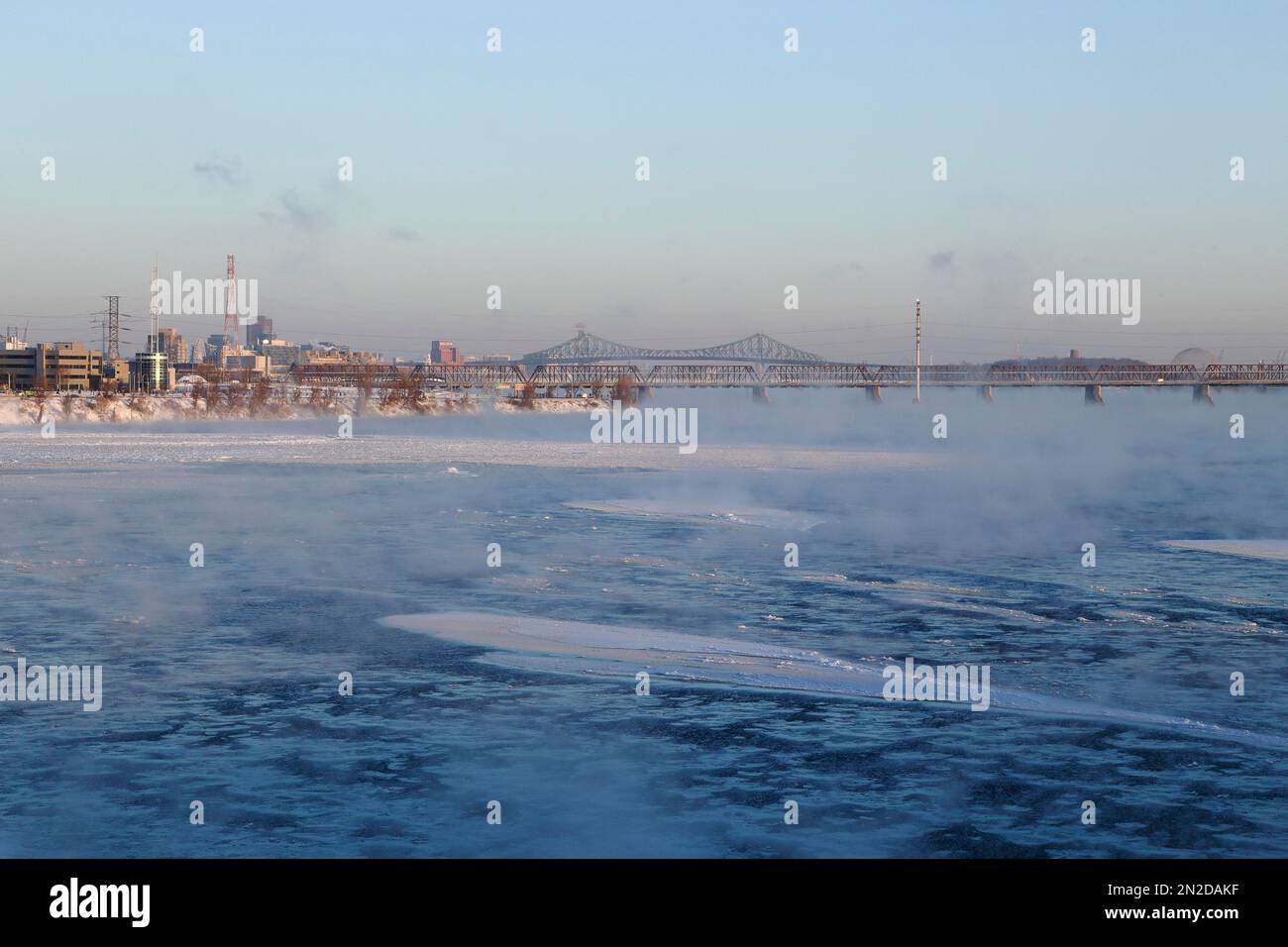 Rising Fog caused by extreme cold temperatures on the Saint Lawrence ...