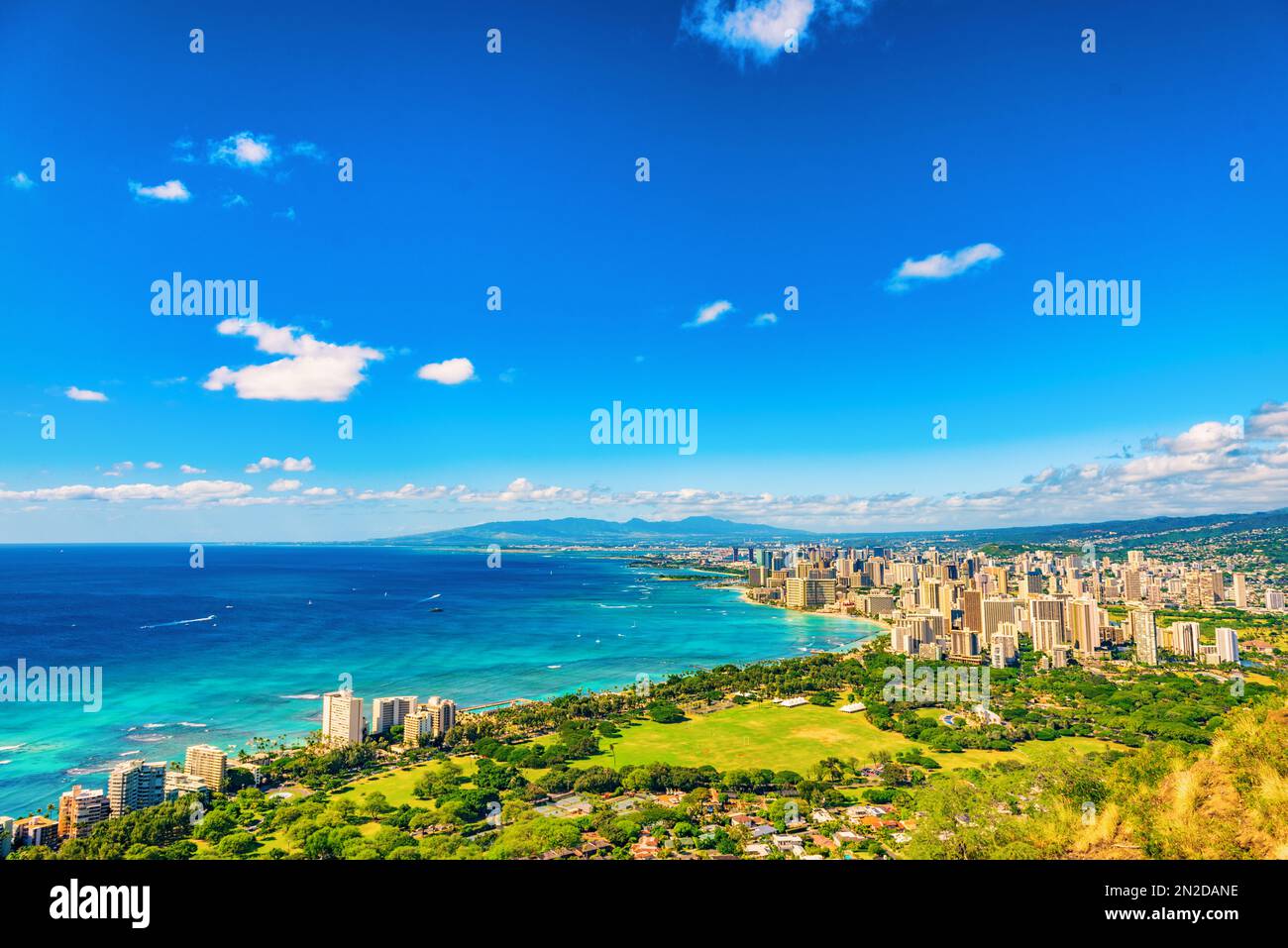 Honolulu Hawaii landscape view from Diamond Head hike trail mountain ...