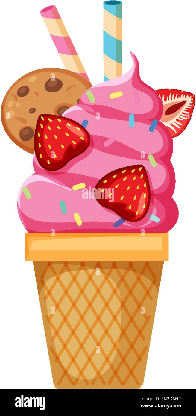 Strawberry ice cream cone with toppings illustration Stock Vector Image ...