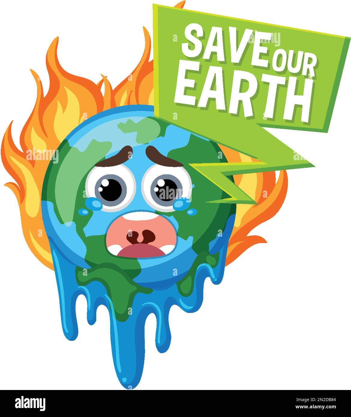 Save the earth text with a happy earth character illustration Stock ...