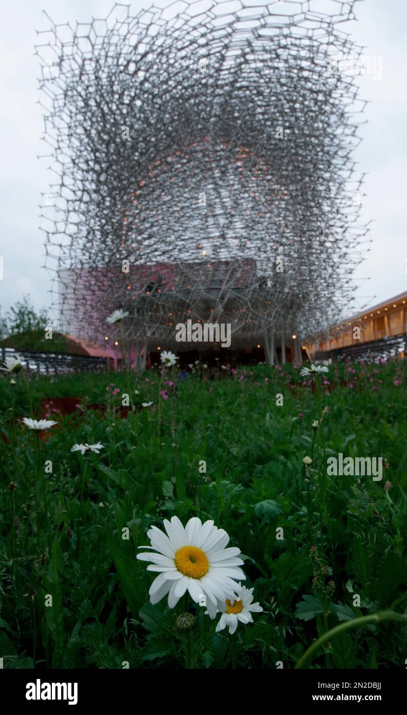 A cuboid lattice towers over a meadow as part of the United Kingdom ...