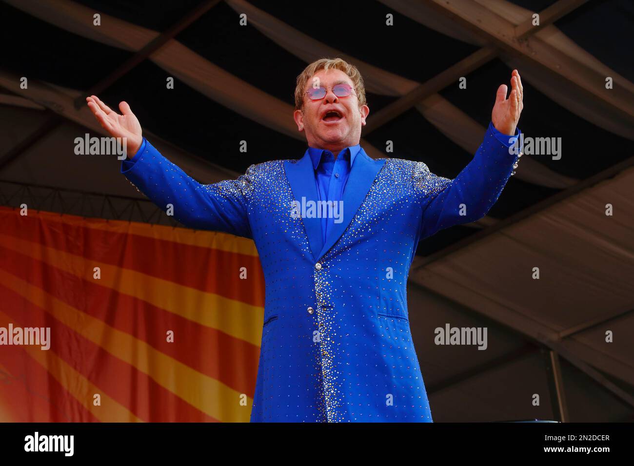 Elton John performs at the New Orleans Jazz & Heritage Festival on ...