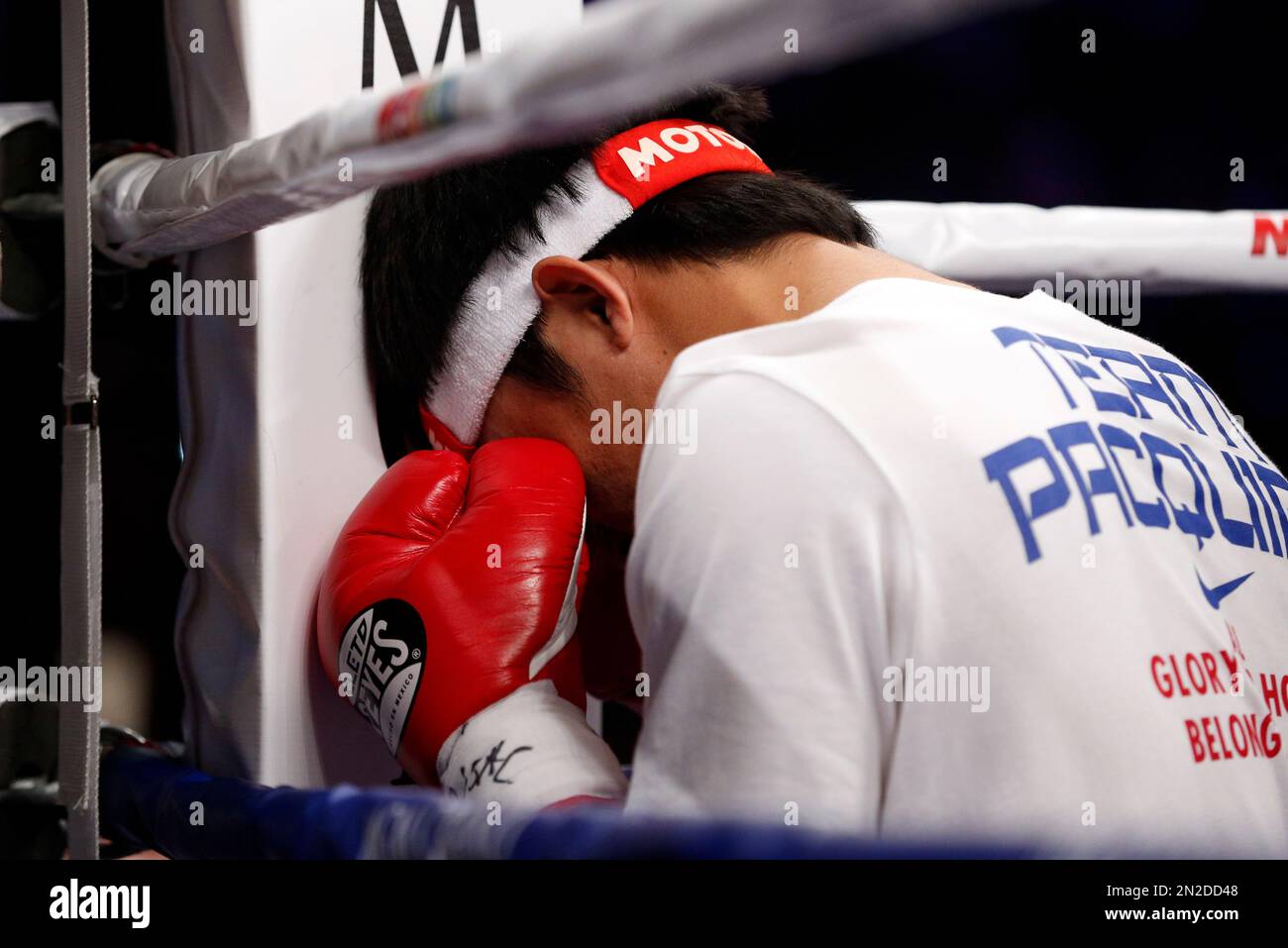 Manny Pacquiao, from the Philippines, gets ready before the ...