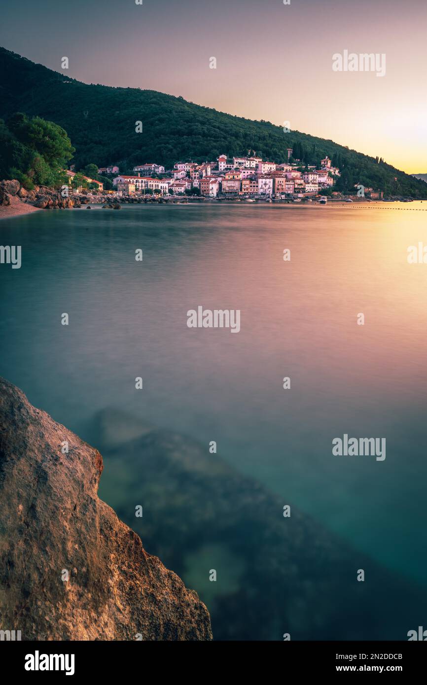 Long exposure of a coastal landscape in the morning with a view of ...
