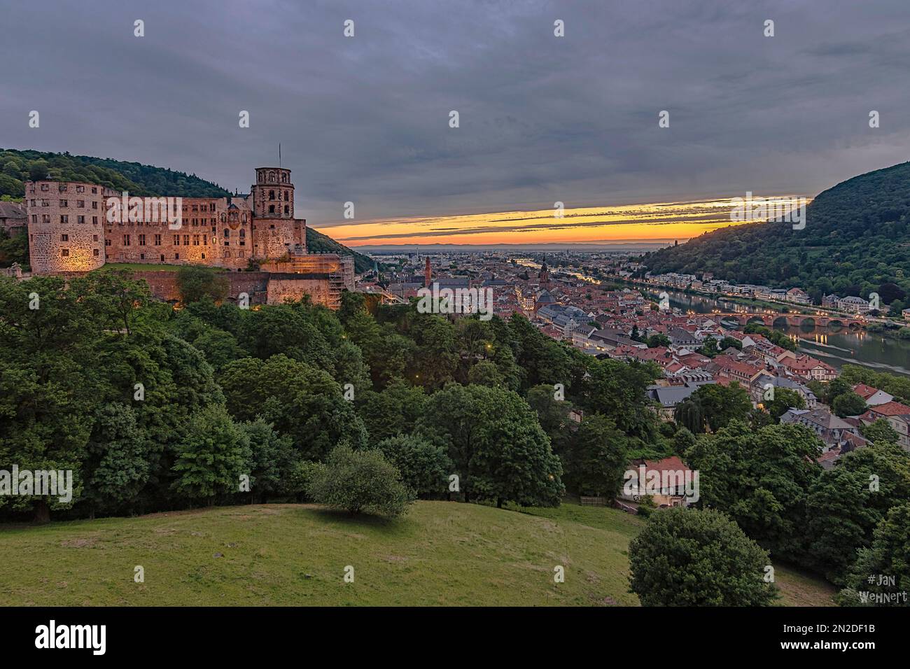 City view with Heidelberg Castle, castle ruin, Heidelberg, Baden-Wuerttemberg, Germany Stock ...
