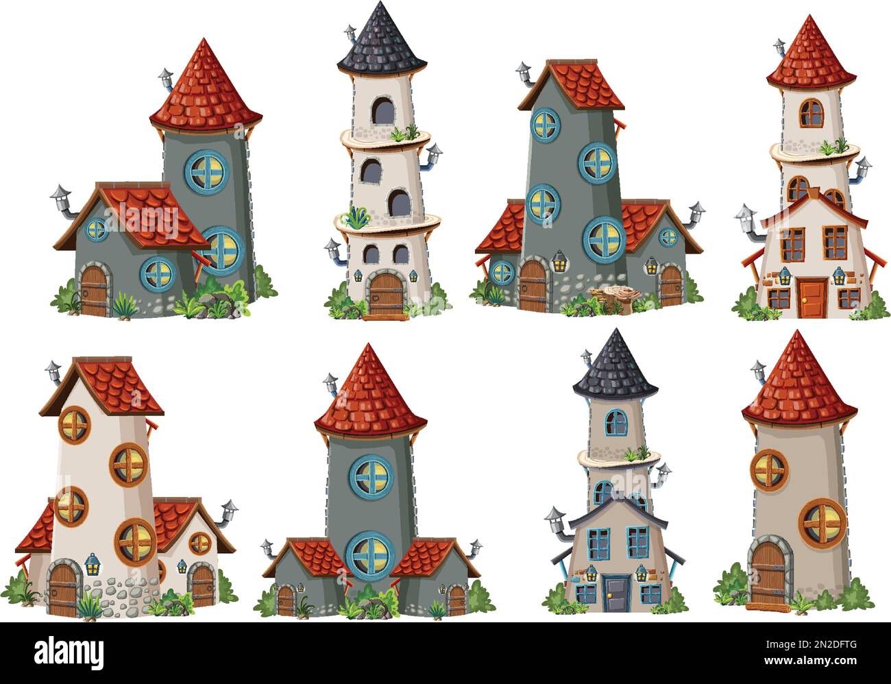 A set of different fairytale towers illustration Stock Vector Image ...