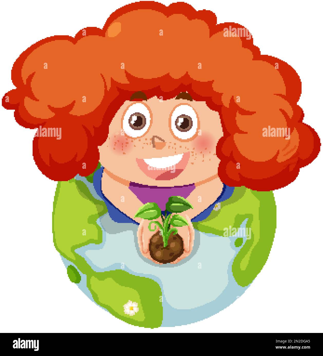 Cute girl on earth globe cartoon character illustration Stock Vector ...