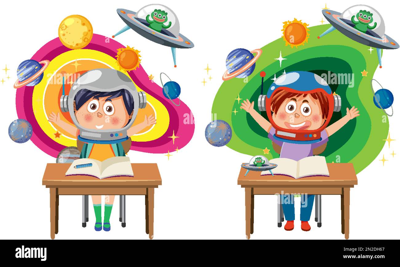 Cartoon kids learning astronomy illustration Stock Vector Image & Art ...
