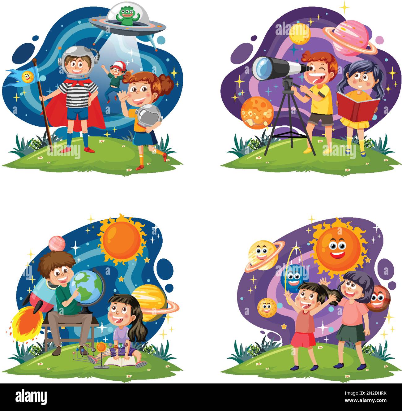 Kids learning astronomy set illustration Stock Vector Image & Art - Alamy