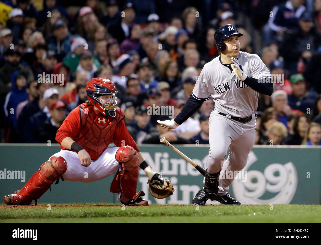New York Yankees' Mark Teixeira grounds into a double play with Boston ...