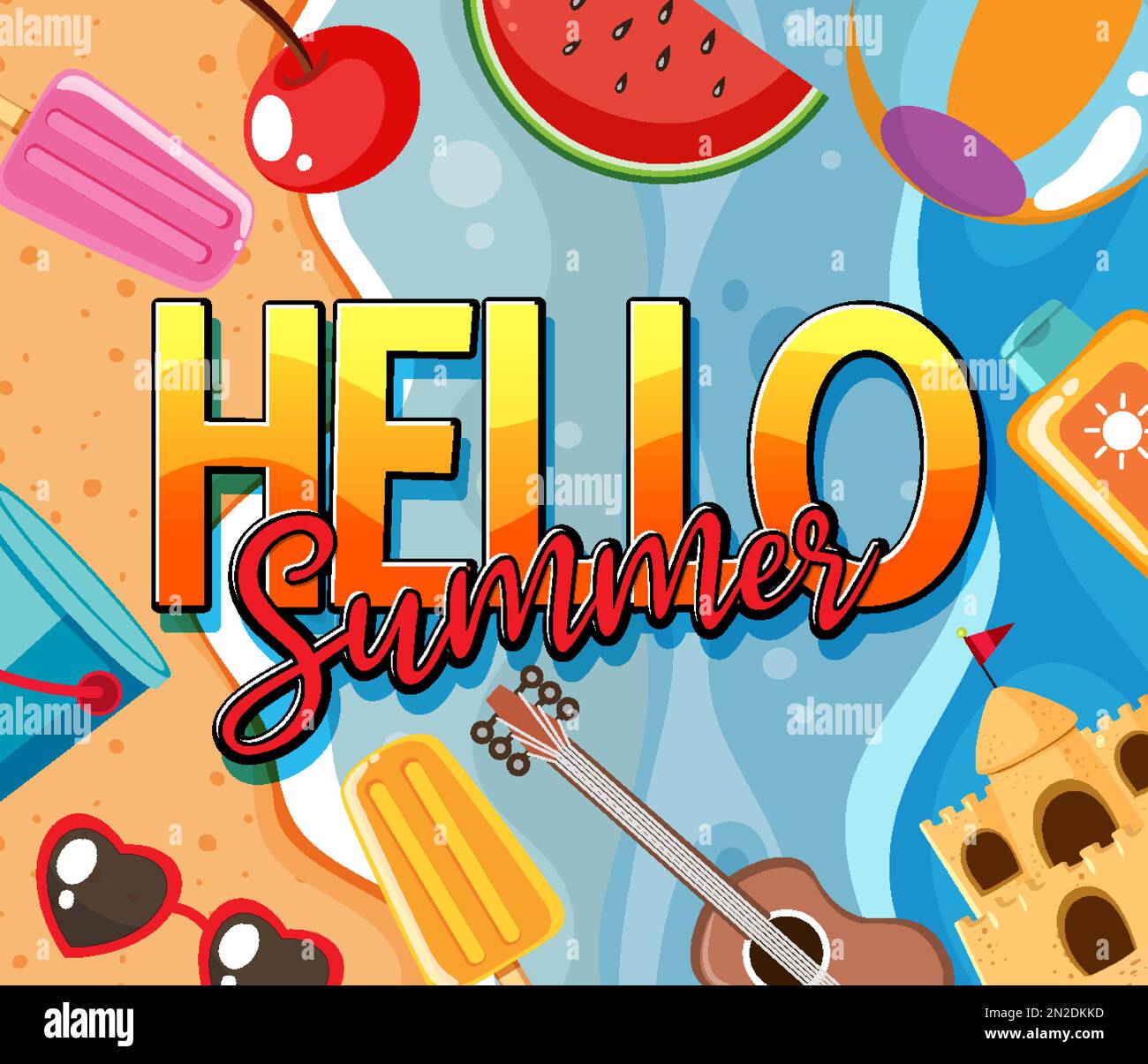 Hello summer beach poster illustration Stock Vector Image & Art - Alamy