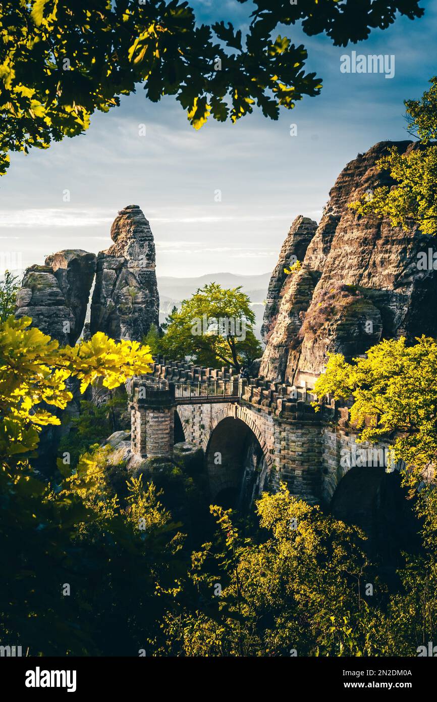 Sunrise at the Bastei Bridge, Bastei near Rathen, Elbe Sandstone ...