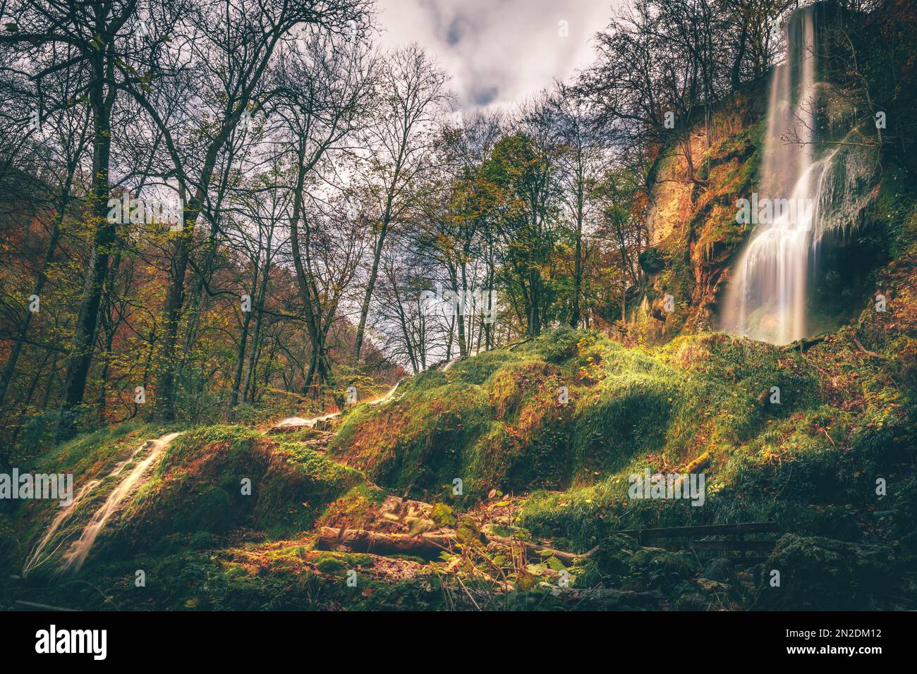 Waterfall in the Black Forest taken from the side, spring near Bad ...