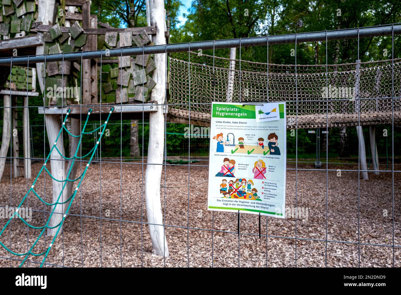 Signs at a children's playground in the municipal park, Norderstedt ...