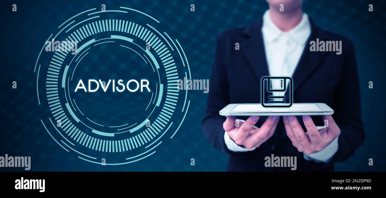 Text caption presenting Advisor. Business approach Give advice ...