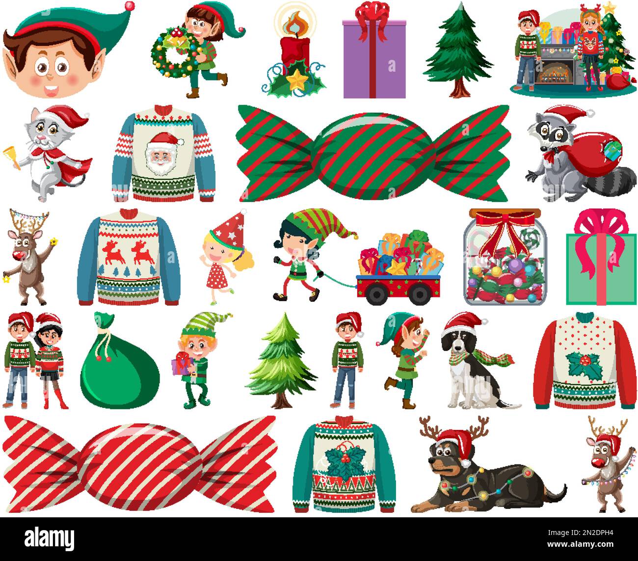 Christmas characters and elements set illustration Stock Vector Image ...