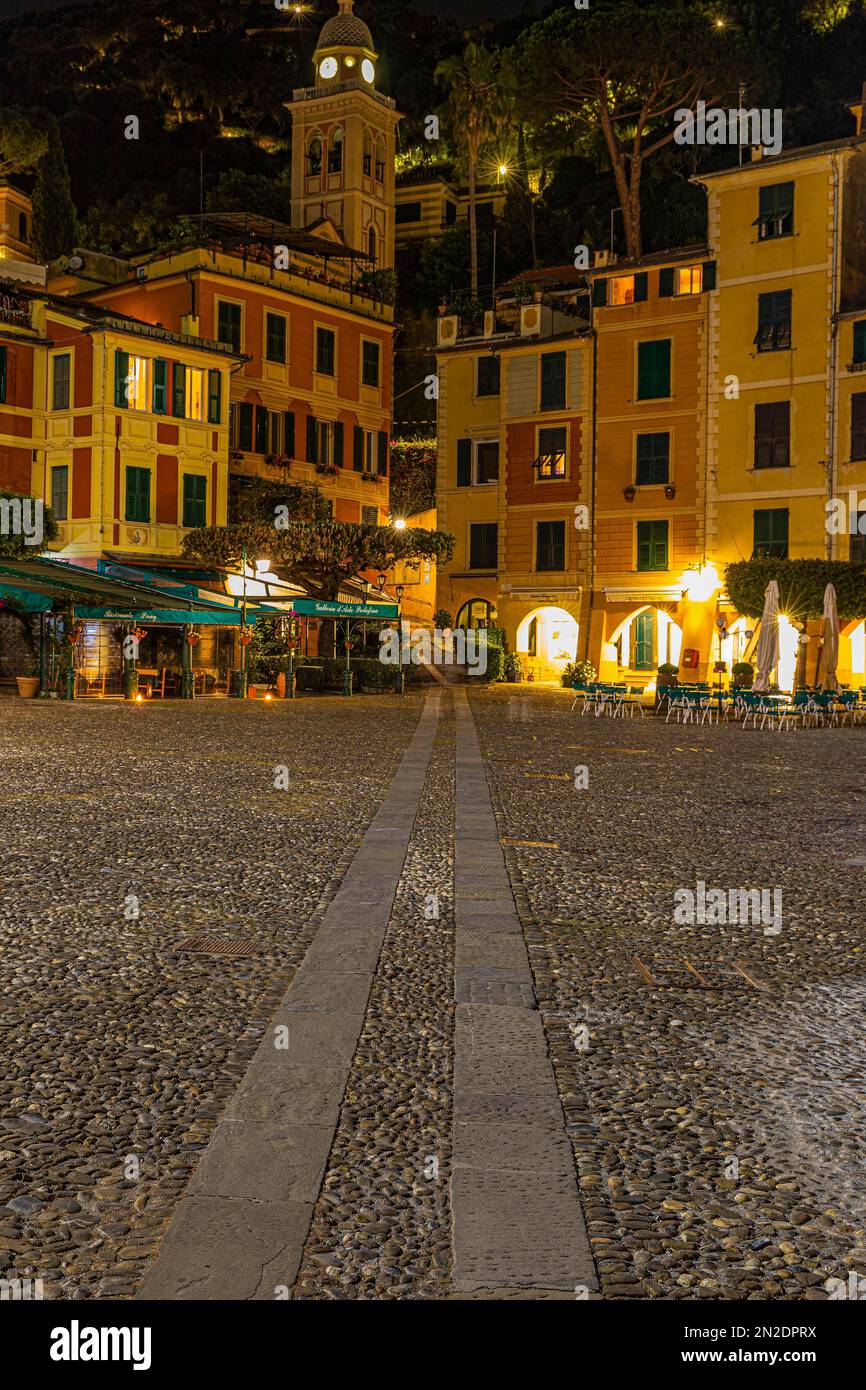Pebble paving at Piazza Martini dellOlivetta at night, behind ...