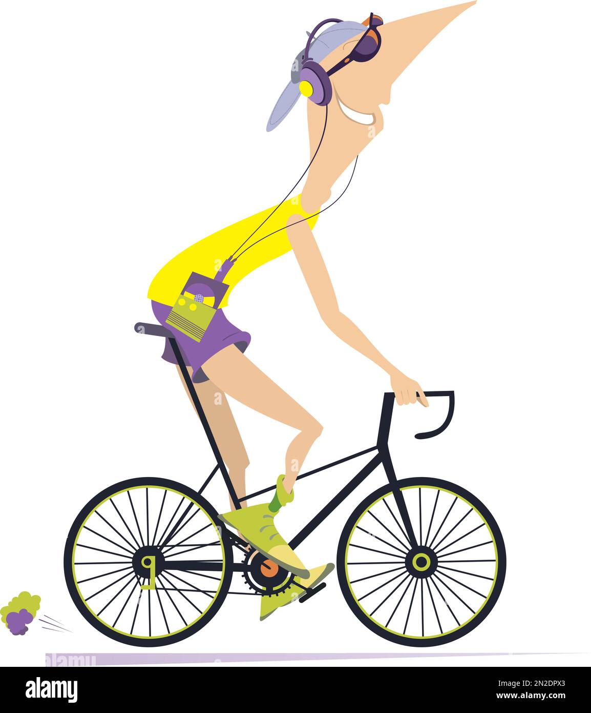 Man with a music player riding a bike. Cycling young man listening music on player using ...