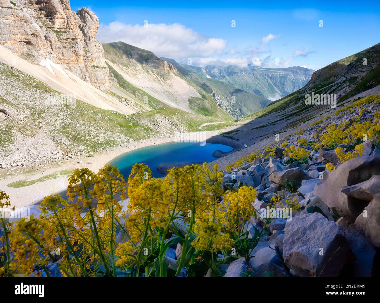 Lake Pilato and mount Pizzo del Diavolo in Summer, Sibillini National ...
