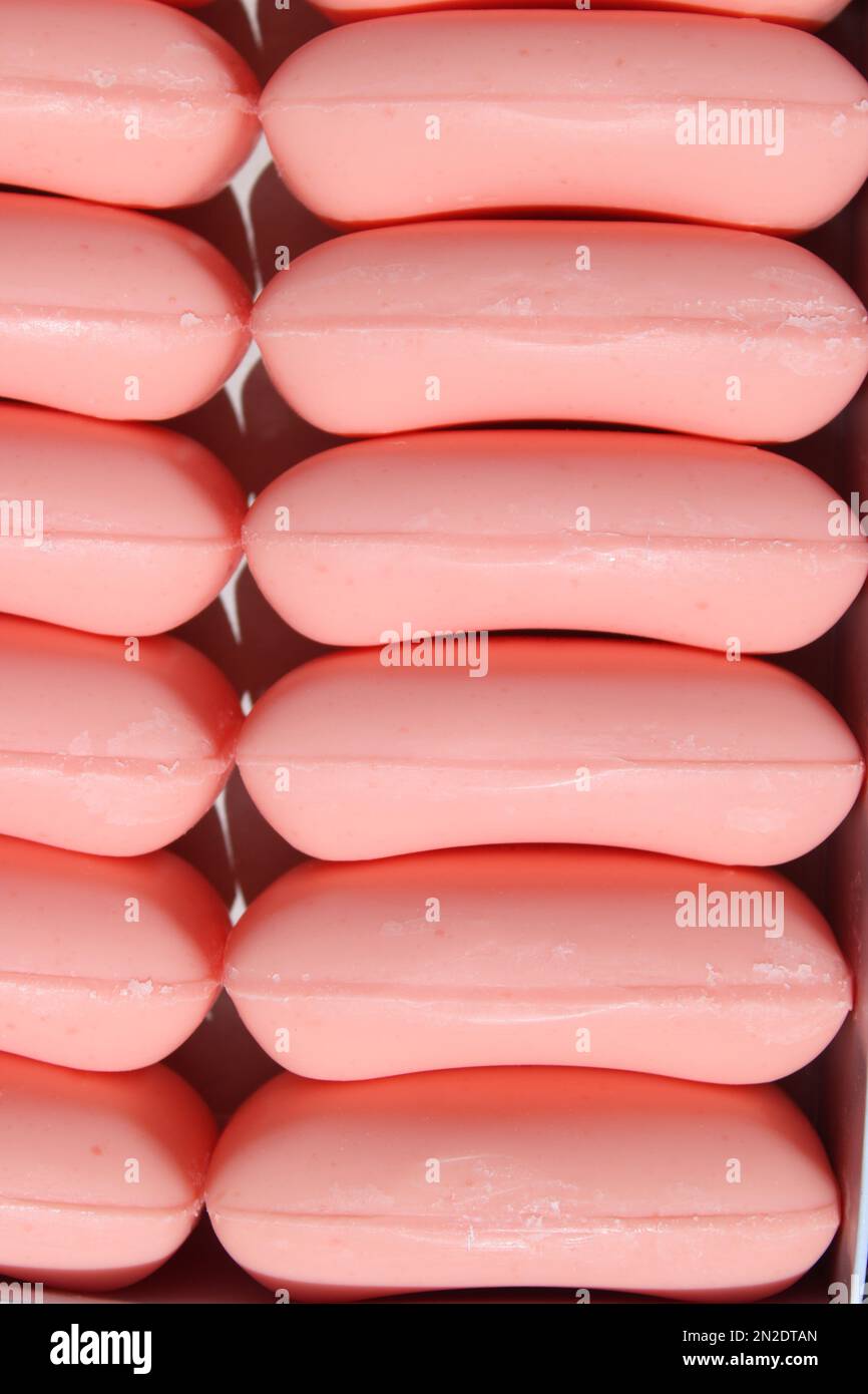 Bars or pink soap in box Stock Photo - Alamy