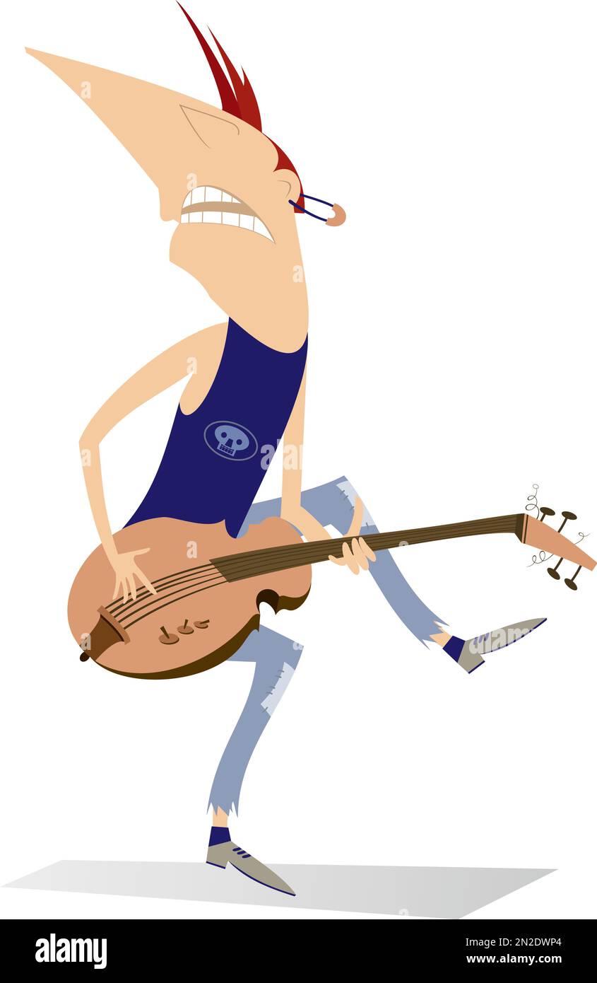 Cartoon guitar player isolated illustration. Funny guitarist with ...