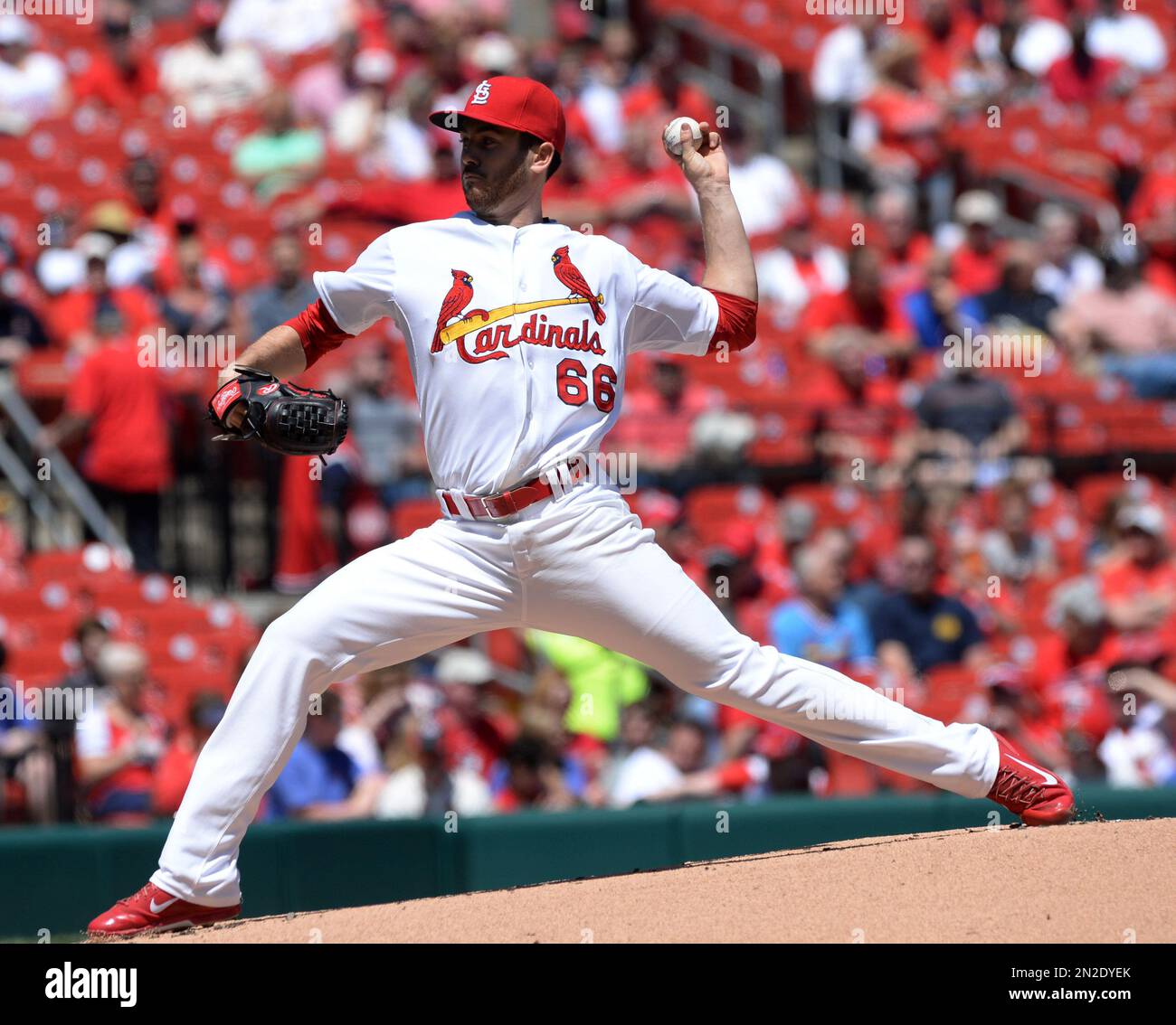 St. Louis Cardinals' starting pitcher Tim Cooney (66) throws in his ...