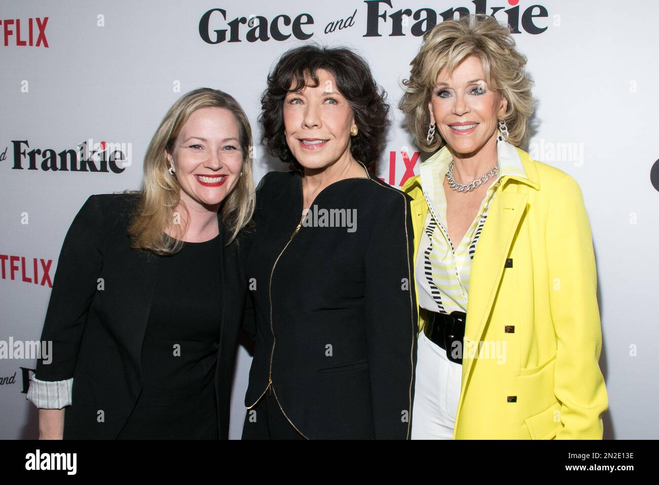Jane Wiseman, from left to right, Lily Tomlin and Jane Fonda arrive at ...